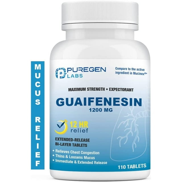 Puregen Labs Guaifenesin 1200 mg, Extended Release Cough Expectorant ...