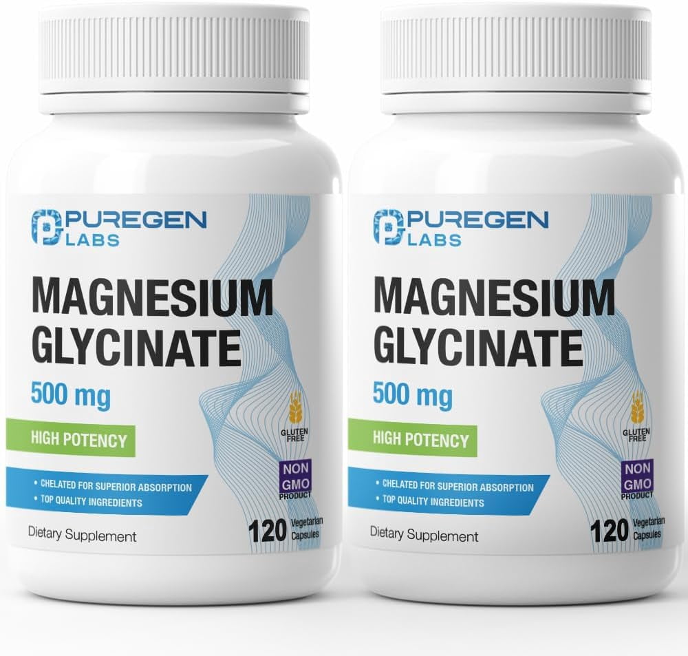 Puregen Labs High Potency Magnesium Glycinate 500mg Chelated for ...