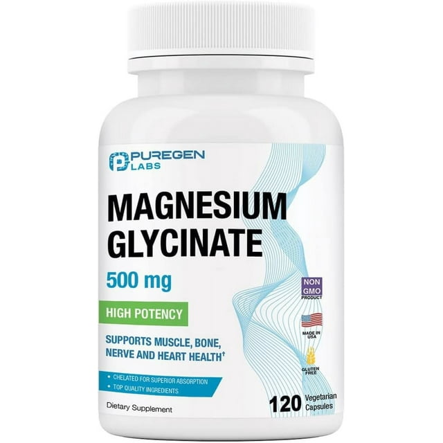 Puregen Labs Maximum Potency Magnesium Glycinate 500mg - Superior ...