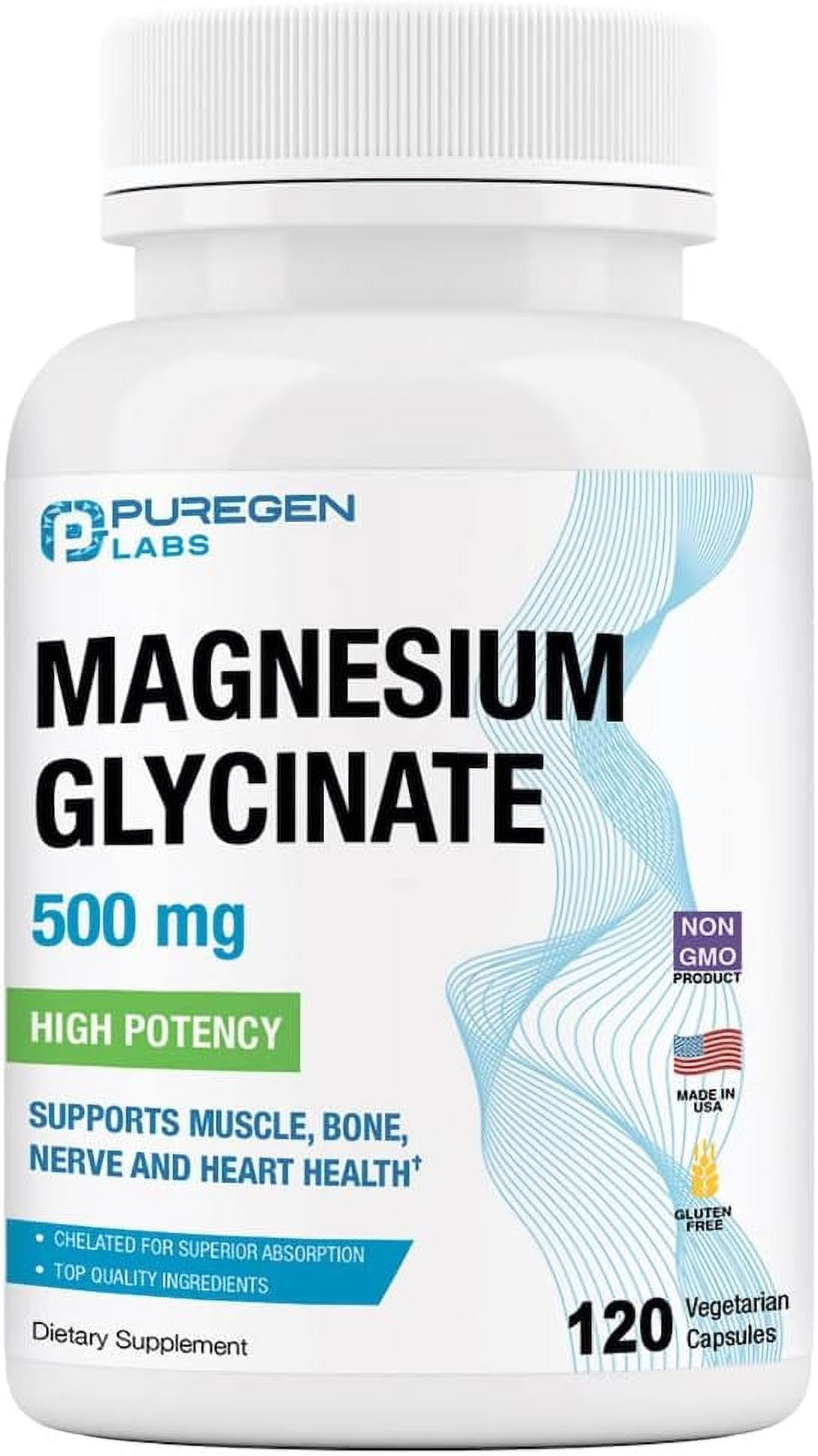 Puregen Labs High Potency Magnesium Glycinate 500mg Chelated for ...
