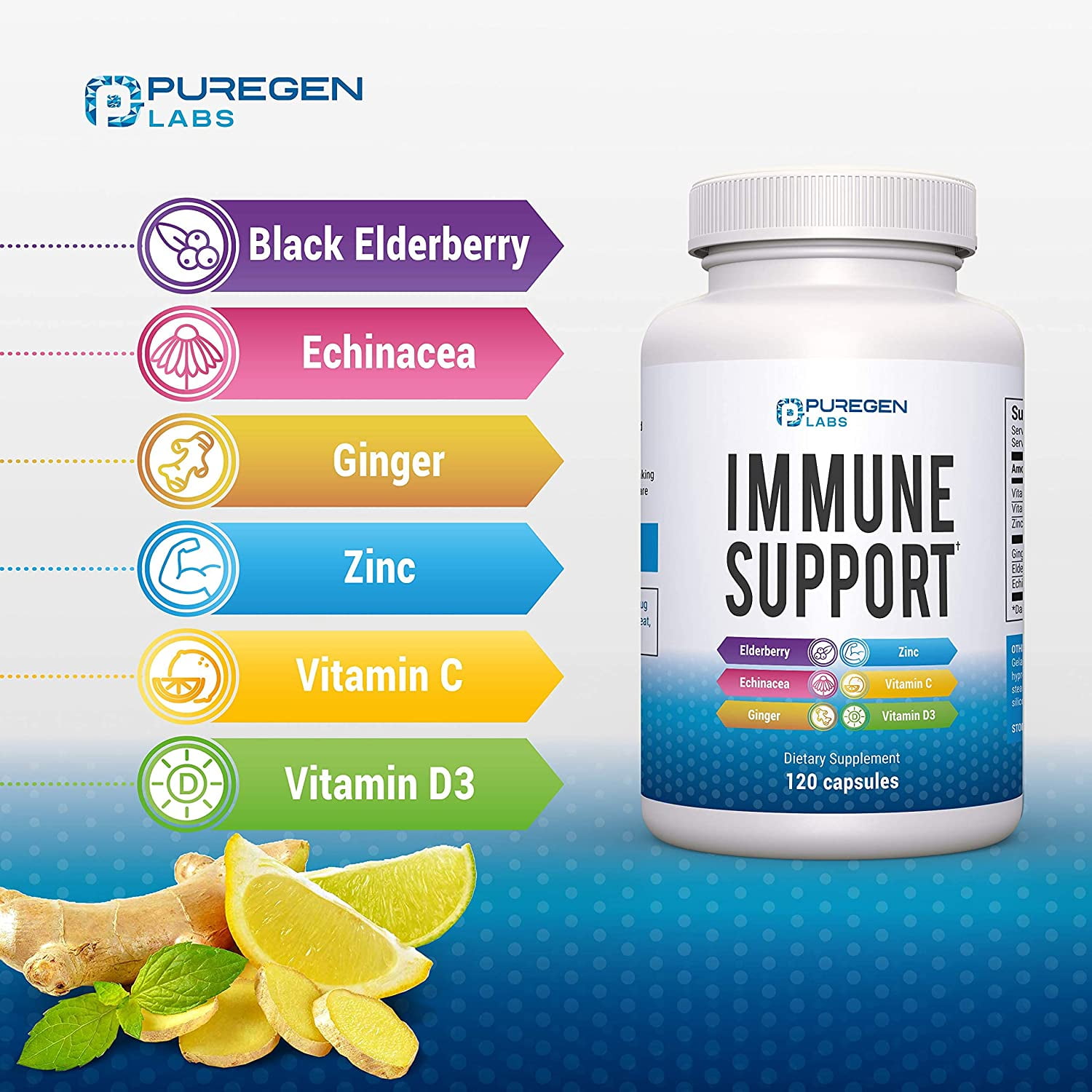 Puregen Labs Immune Support - Powerful Blend of Black Elderberry ...