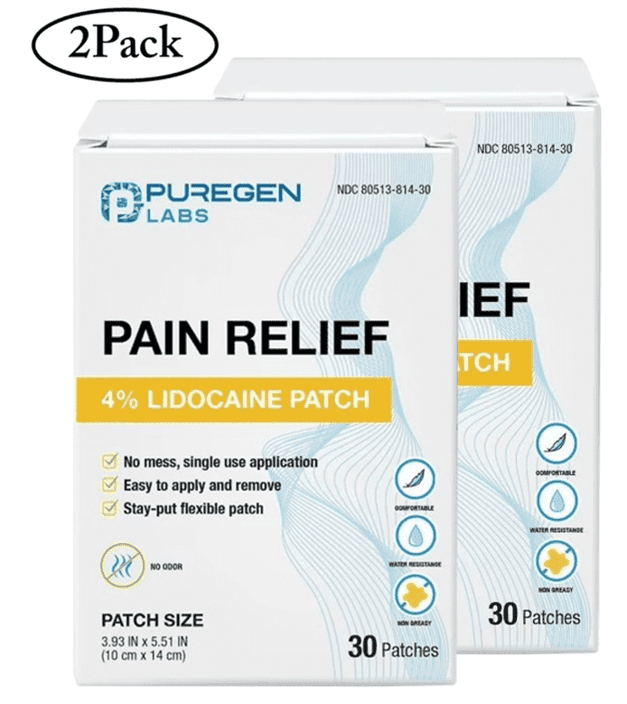 Puregen Labs Lidocaine 4% Numbing Pain Relief Patch, 30 Patches, 2PK ...