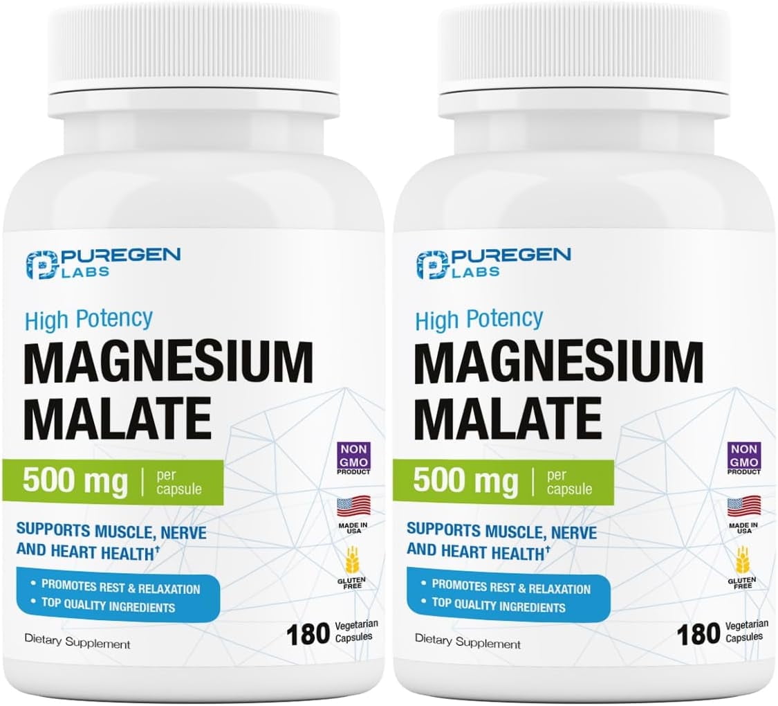 Puregen Labs Magnesium Malate 500mg | High Potency Elemental Magnesium ...