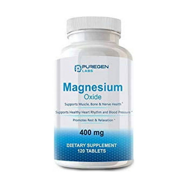 Puregen Labs Magnesium Oxide 400mg High Potency for Muscle Recovery ...