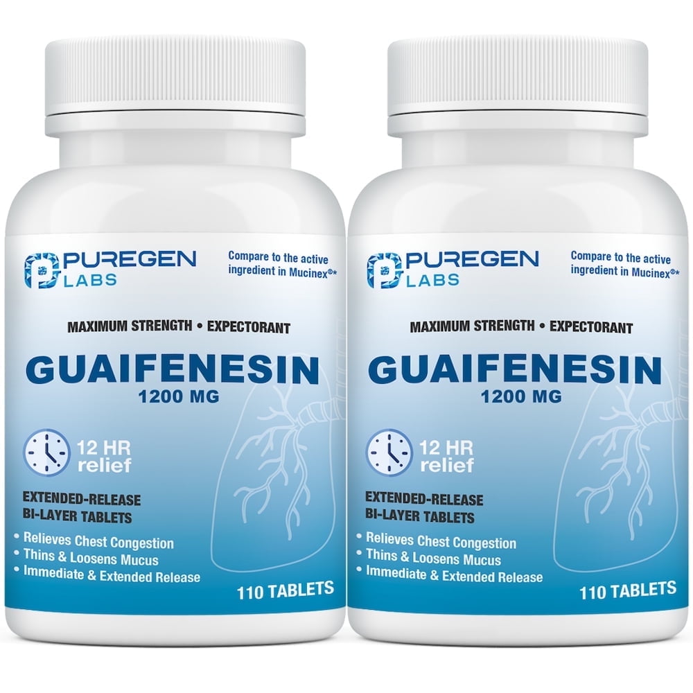 Puregen Labs Maximum Strength Guaifenesin 1200mg Mucus Relief ...