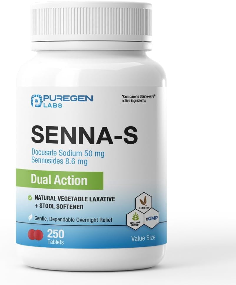 Puregen Labs Senna-S Laxative, Stool Softener, Fast Constipation Relief ...