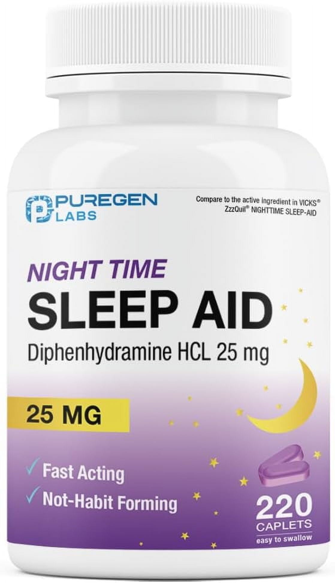 Puregen Labs Sleep Aid for Deeper, Restful Sleep, Diphenhydramine 25mg ...