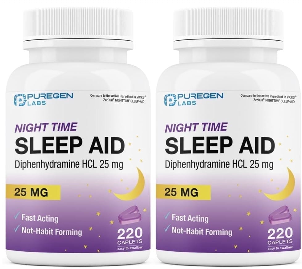 Puregen Labs Gluten-Free Diphenhydramine 25mg Sleep Aid Caplets for ...