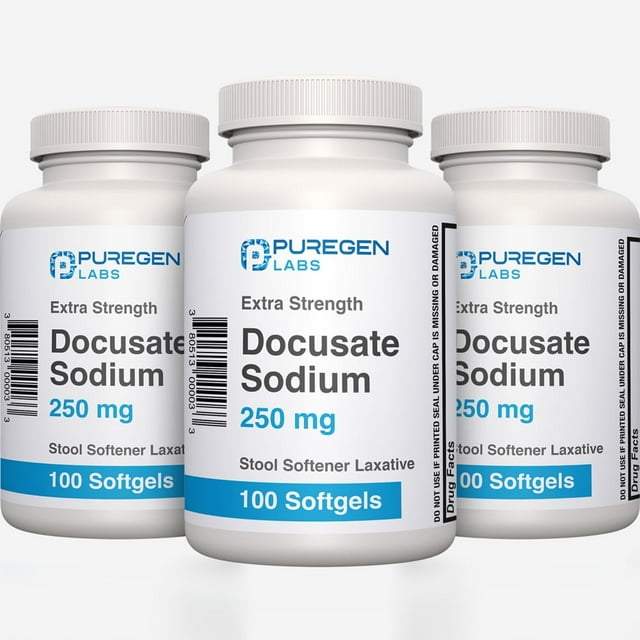 Puregen Labs Stool Softener Laxative Docusate Sodium 250 mg (100 ...