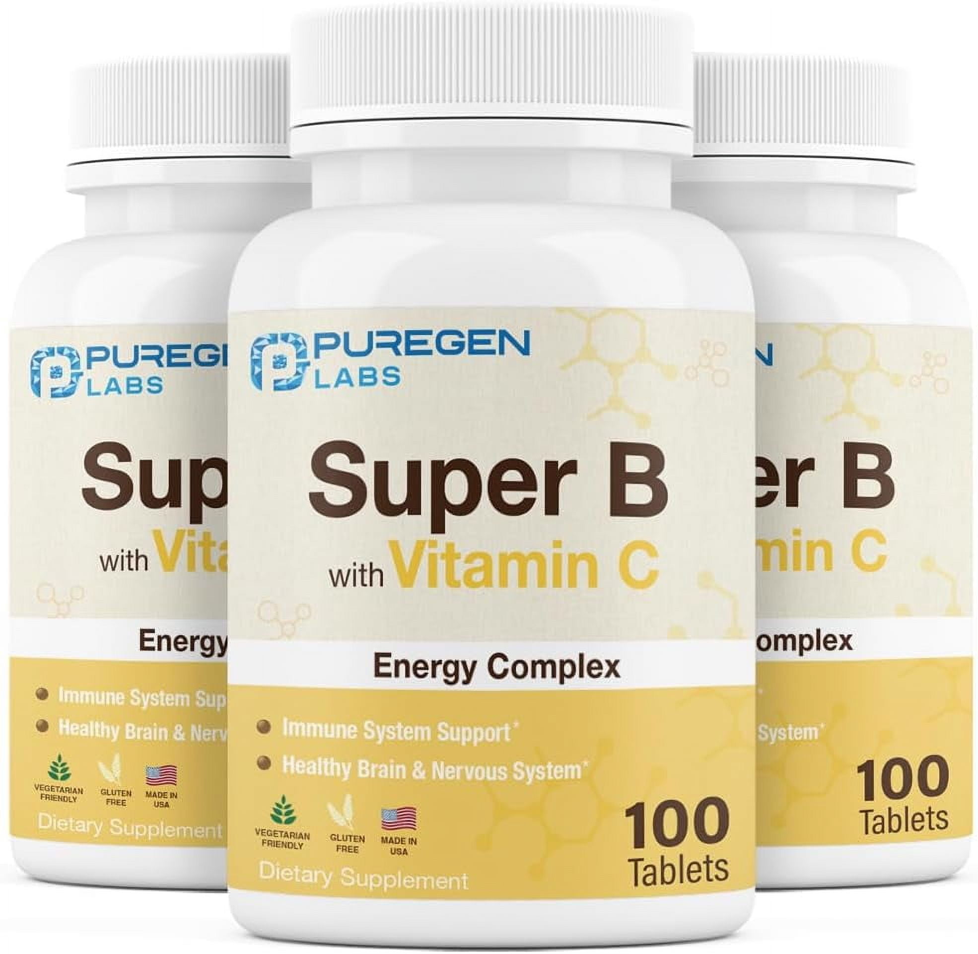 Puregen Labs Super B Energy Complex with Vitamin C for Immune Health ...