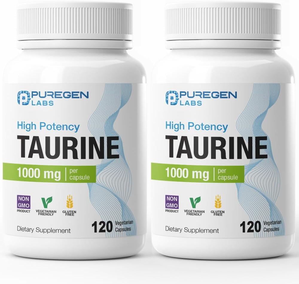 Puregen Labs Taurine 1000mg [High Potency] 120 Veg Capsules | No ...