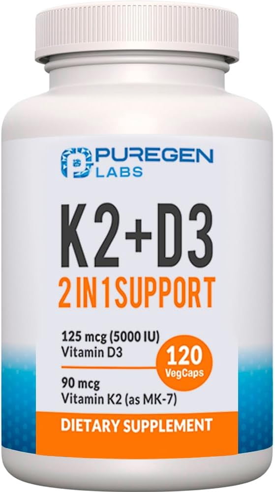 Puregen Labs Vitamin D3 & K2 (MK7) Complex - Bone and Heart Health ...