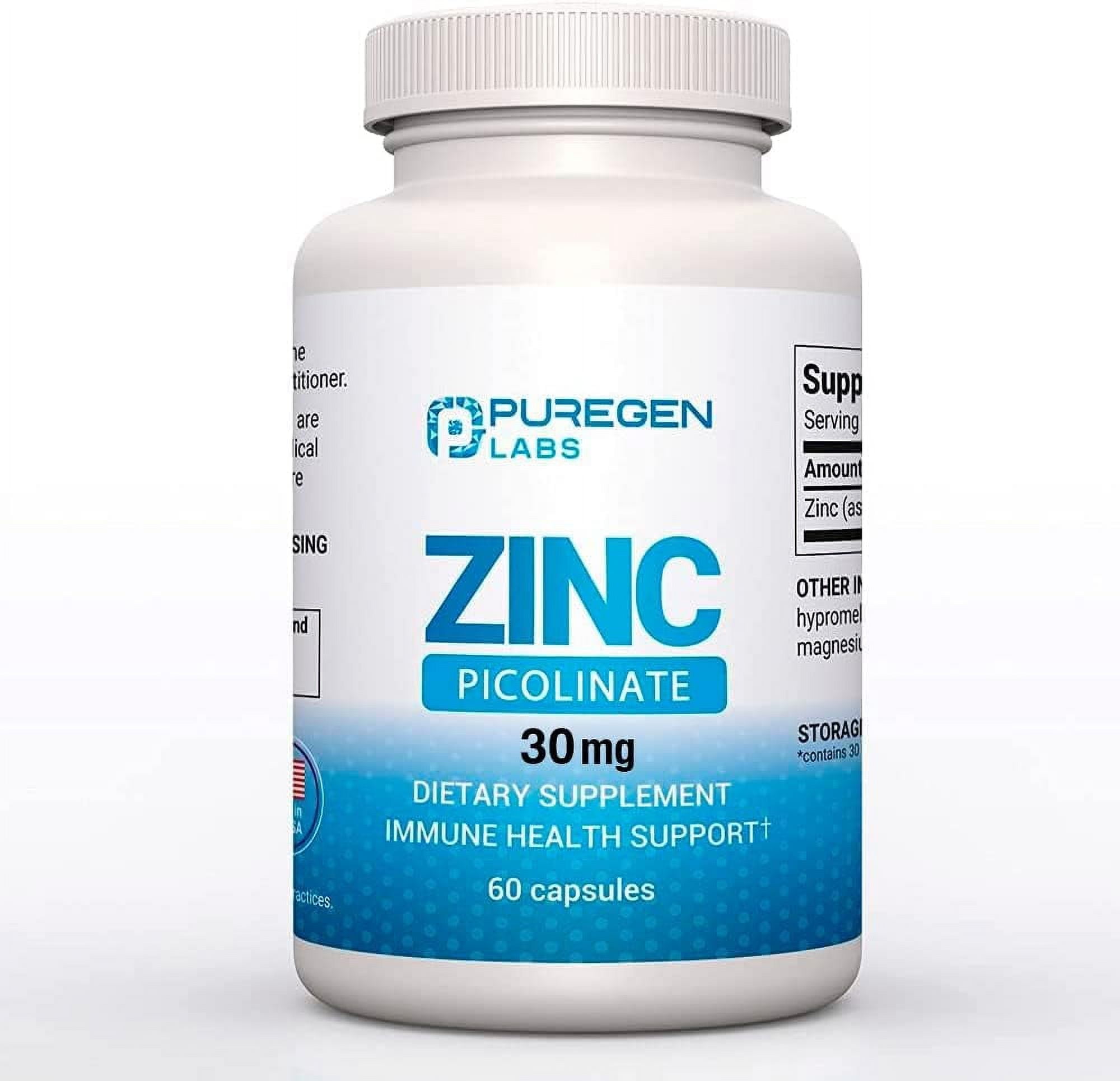 Puregen Labs Zinc Picolinate 30mg [High Absorption] Supplement – Immune ...