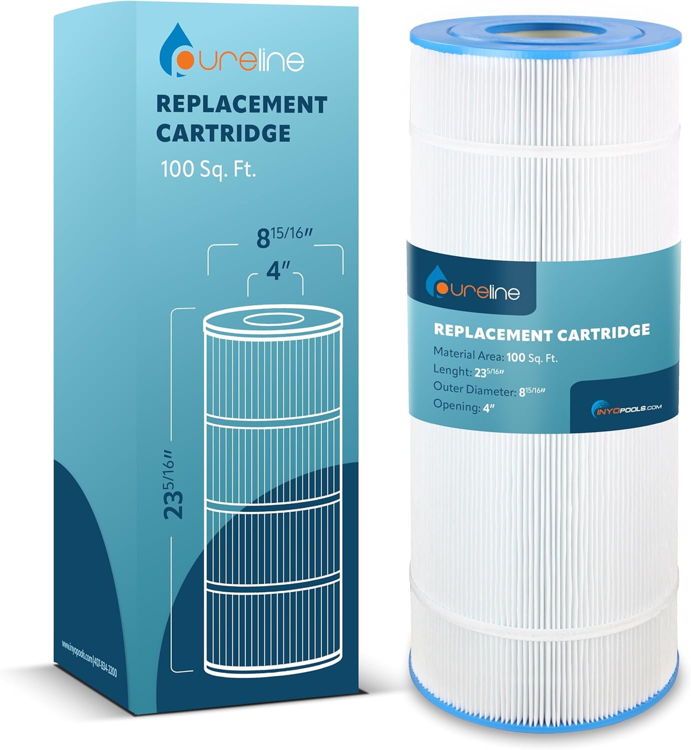 Pureline Pool Replacement Cartridge Filter, 100 Sq Ft, PL0126 ...