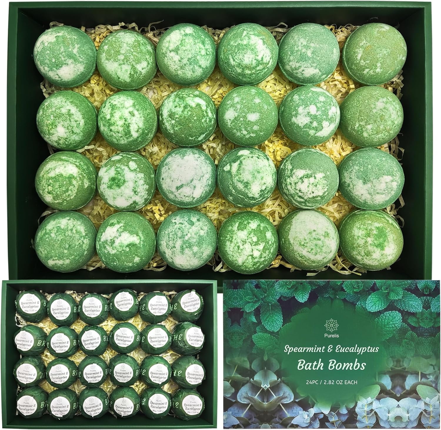 Purelis 24-Pack Spearmint & Eucalyptus Bath Bombs - Natural Moisturizing Aromatherapy Bath Bombs ...