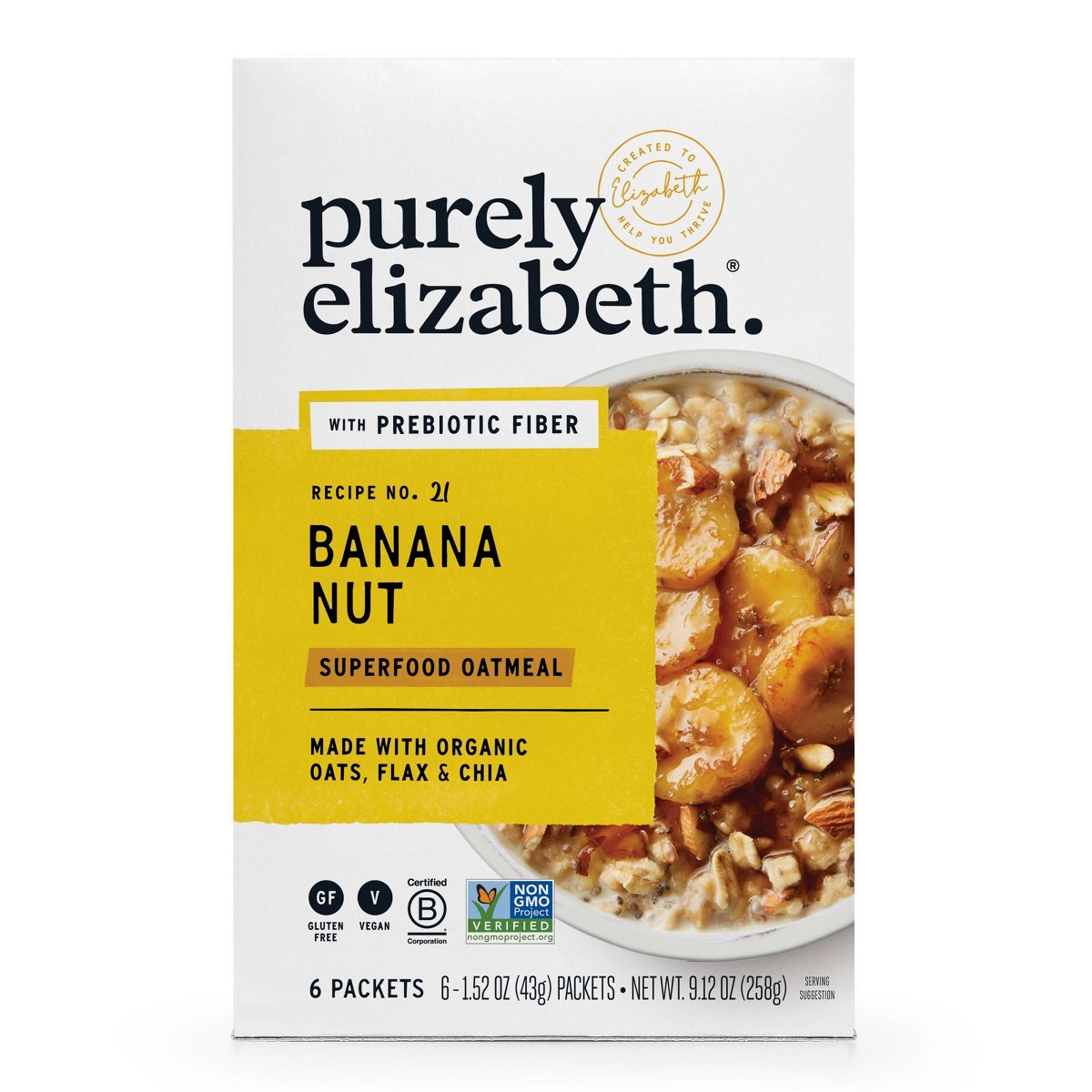 Purely Elizabeth Banana Nut Plant Oatmeal Packets - 6ct / 9.12oz ...
