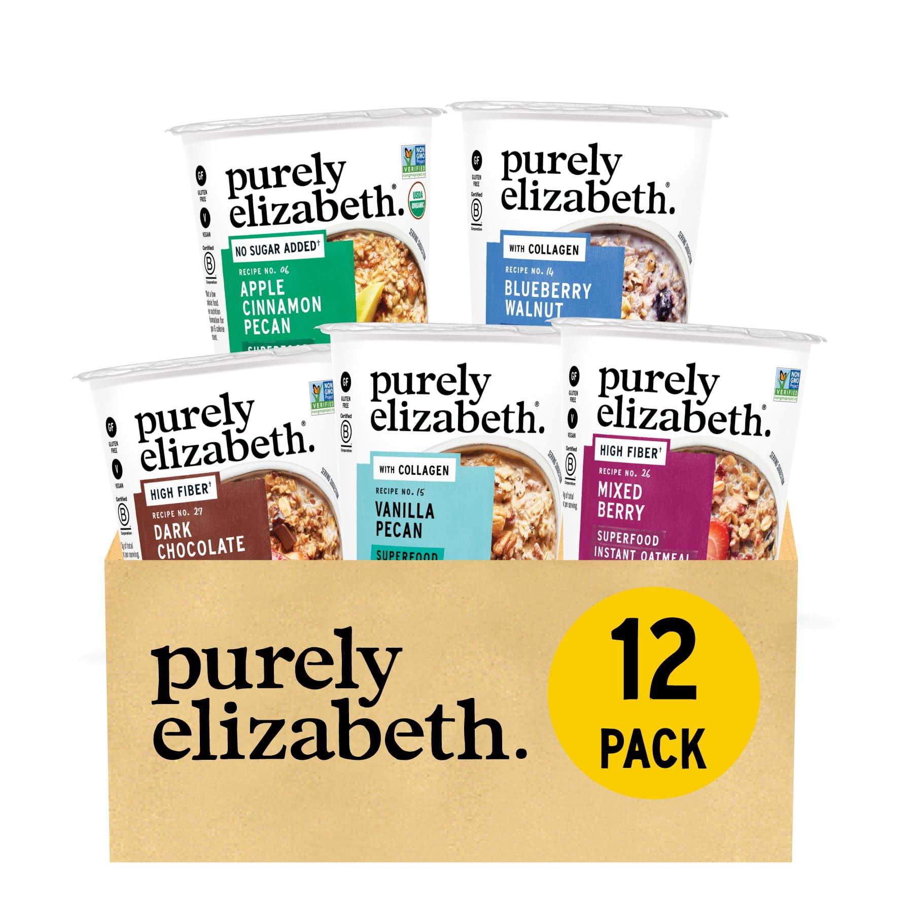 Purely Elizabeth Best Sellers IEF31 Variety Pack Superfood Oatmeal Cups ...
