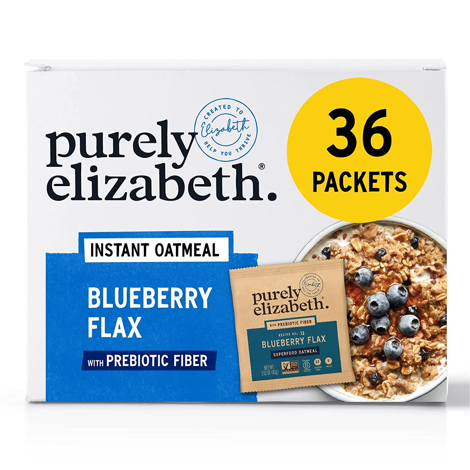 Purely Elizabeth Blueberry Flax Superfood Oatmeal, with Prebiotic Fiber ...