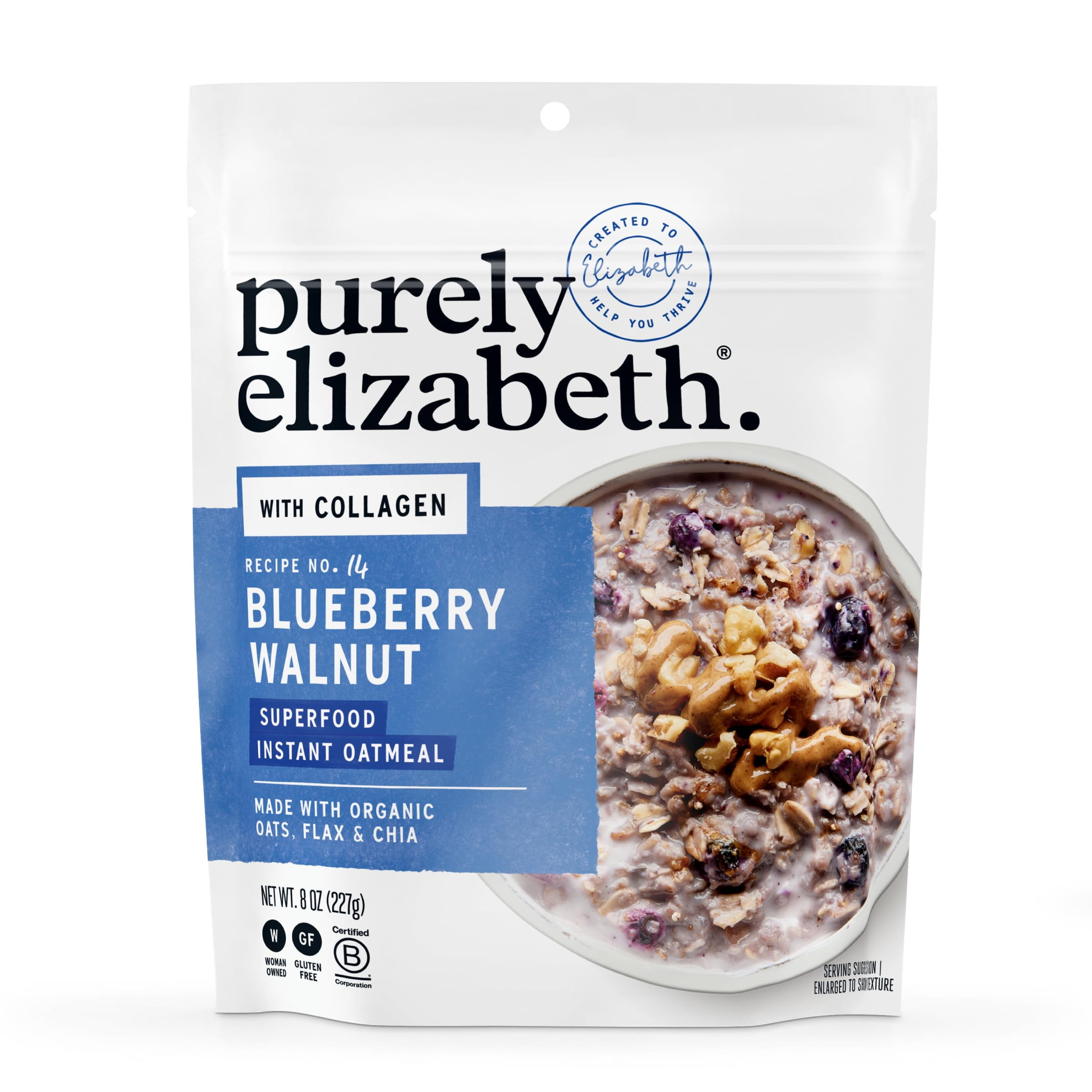 Purely Elizabeth, Blueberry Walnut, OKA4 Superfood Oatmeal Pouch 8oz ...
