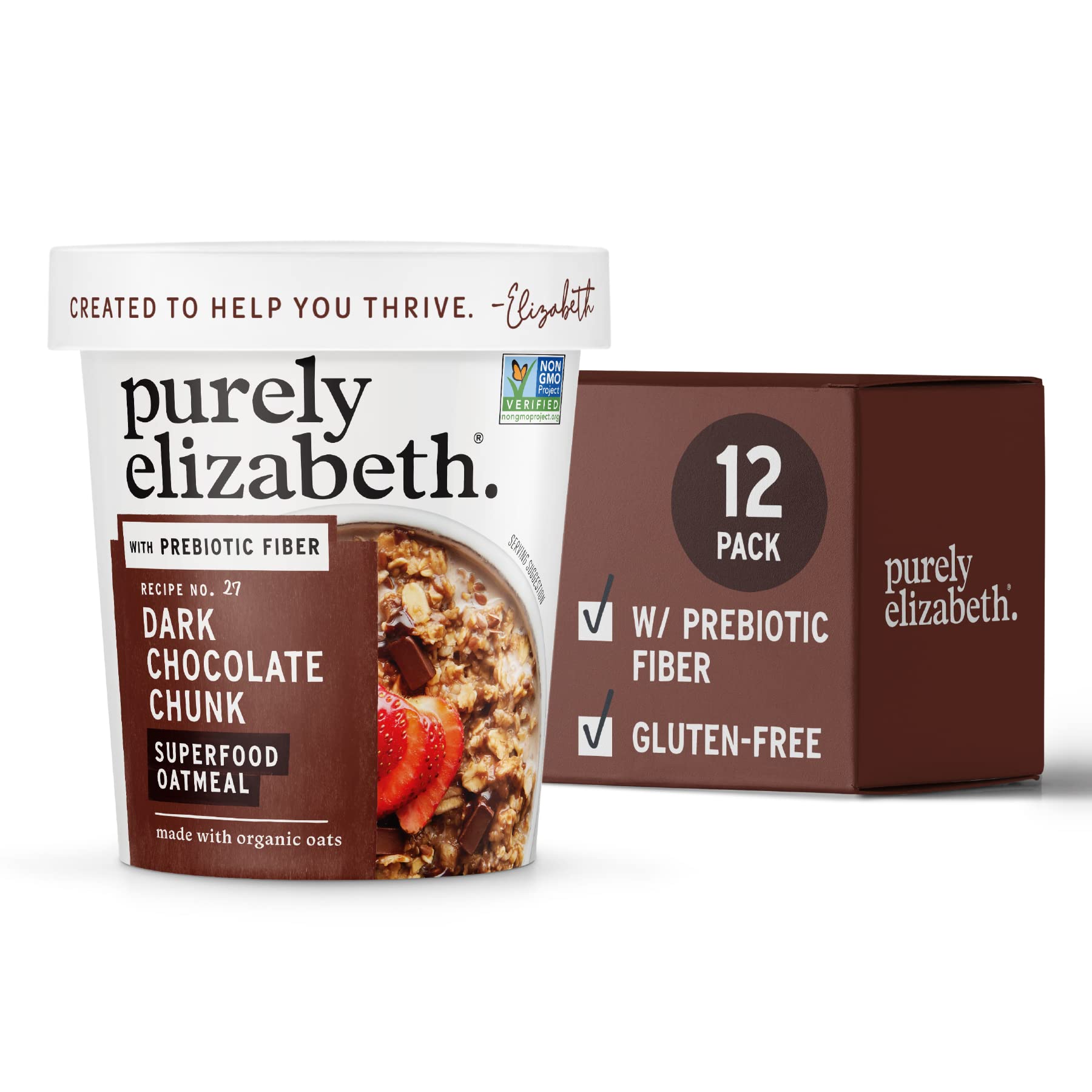 Purely Elizabeth Superfood Oatmeal RRF12 Cup with Prebiotic Fiber, Dark ...