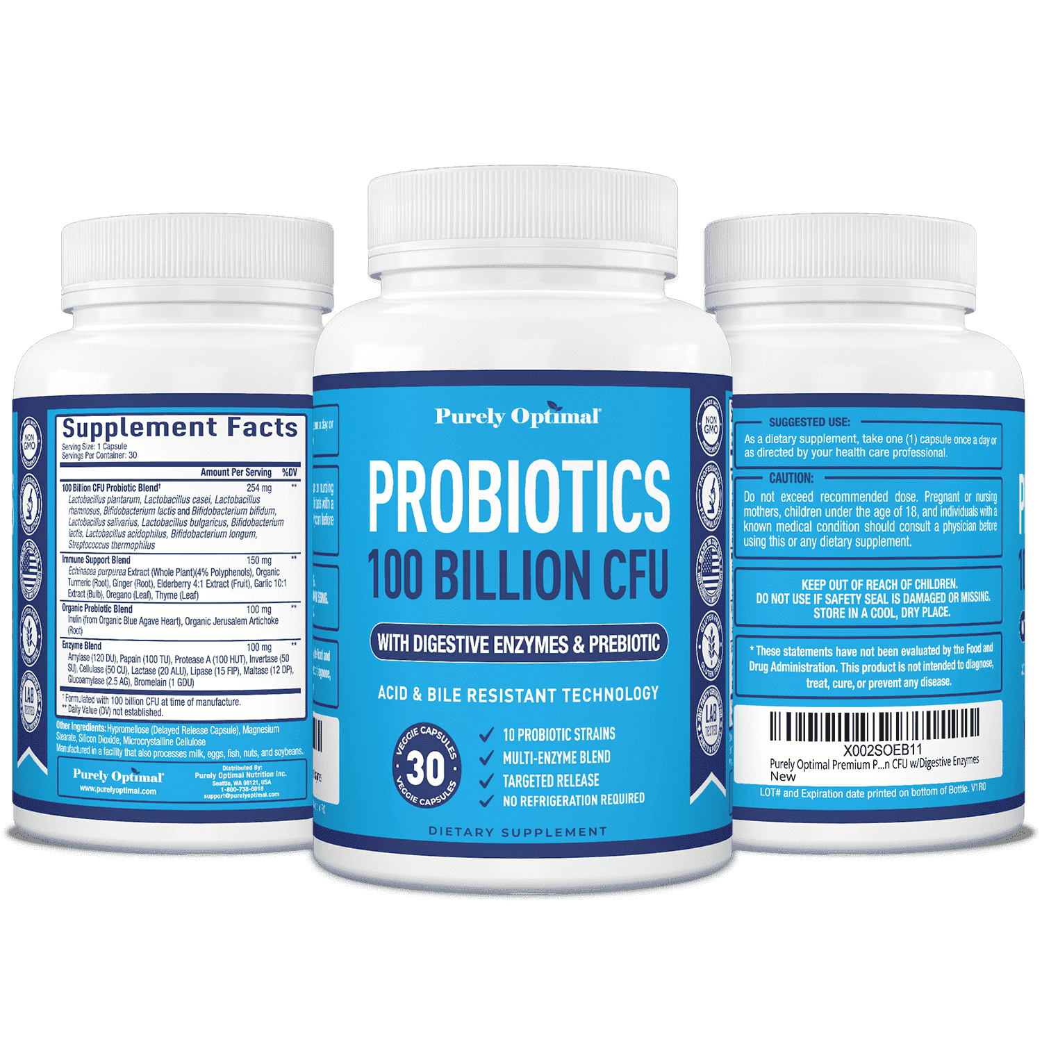 Purely Optimal Premium Probiotics 100 Billion CFU with Organic ...