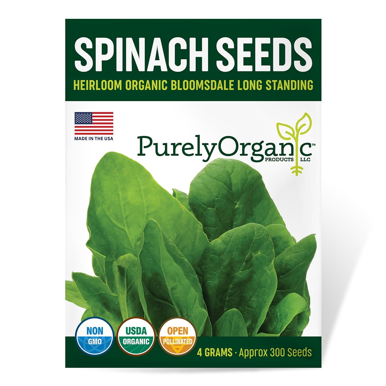 Purely Organic Bloomsdale Spinach Seeds - USDA Organic, Non-GMO ...