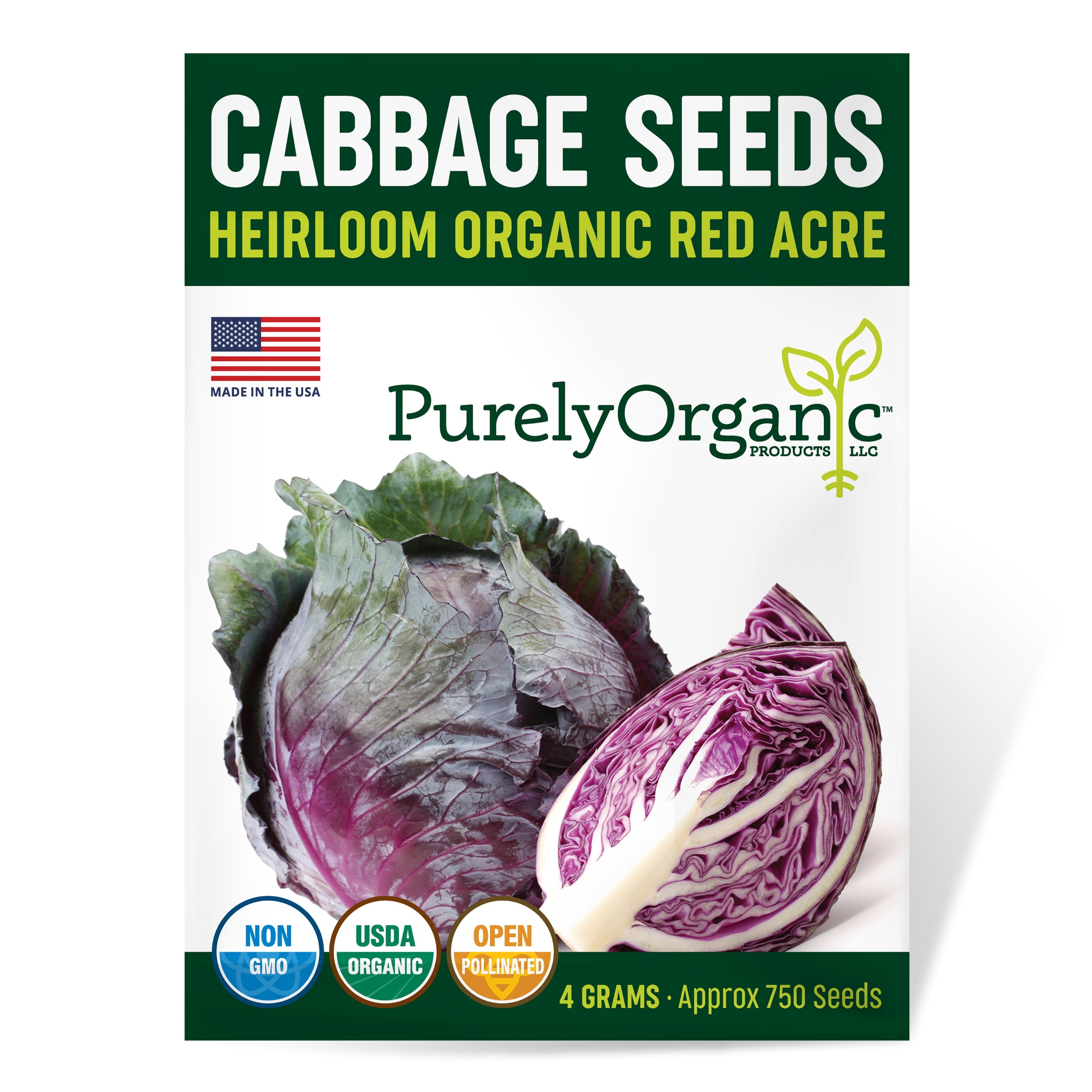 Purely Organic Red Acre Cabbage Seedss - USDA Organic, Non-GMO, Open ...