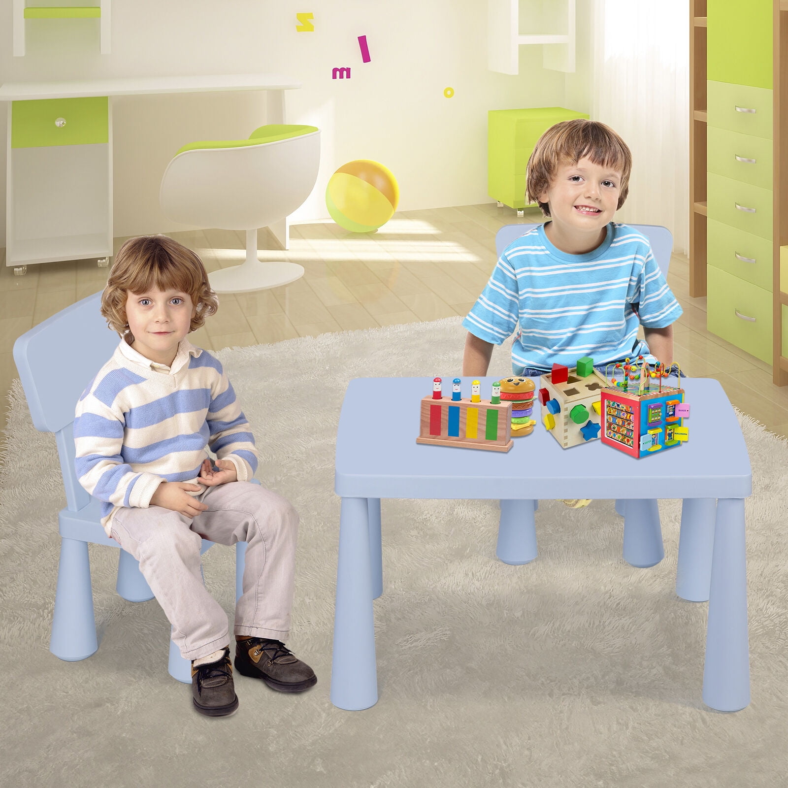 PurelyChic Kids Table and Chair Set, 3 Piece Plastic Children Activity ...