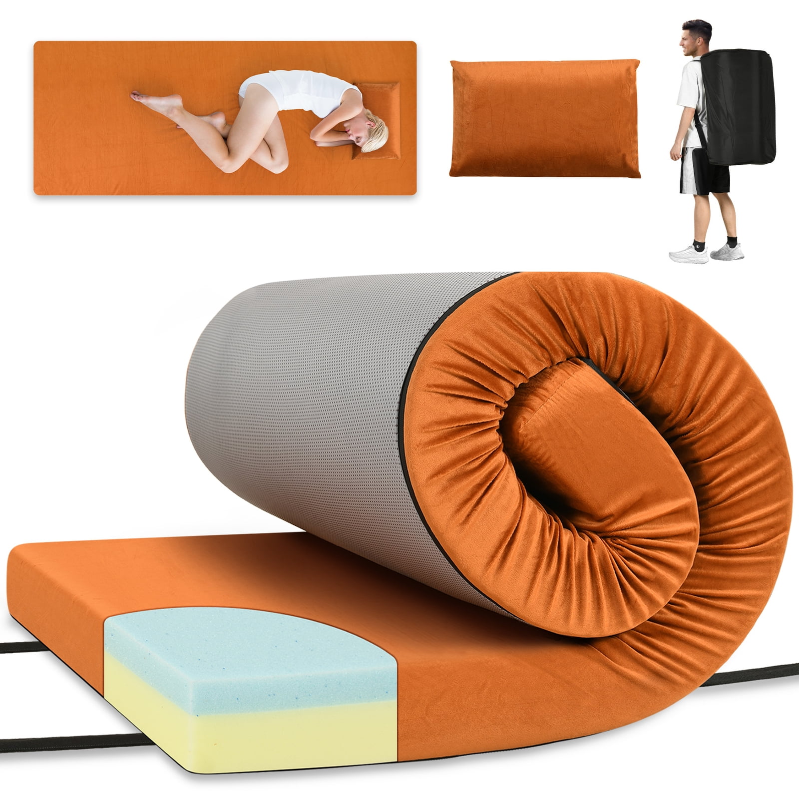 PurelyGoods 3.5" Thick Memory Foam Camping Mattress Pad Portable ...