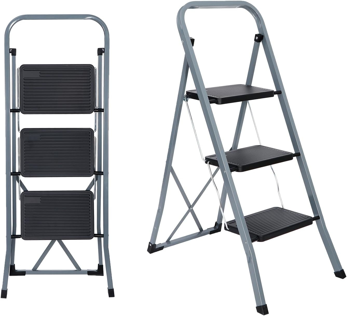 SONGMY 3 Step Folding Ladders with Wide Anti-Slip Platform, Lightweight ...