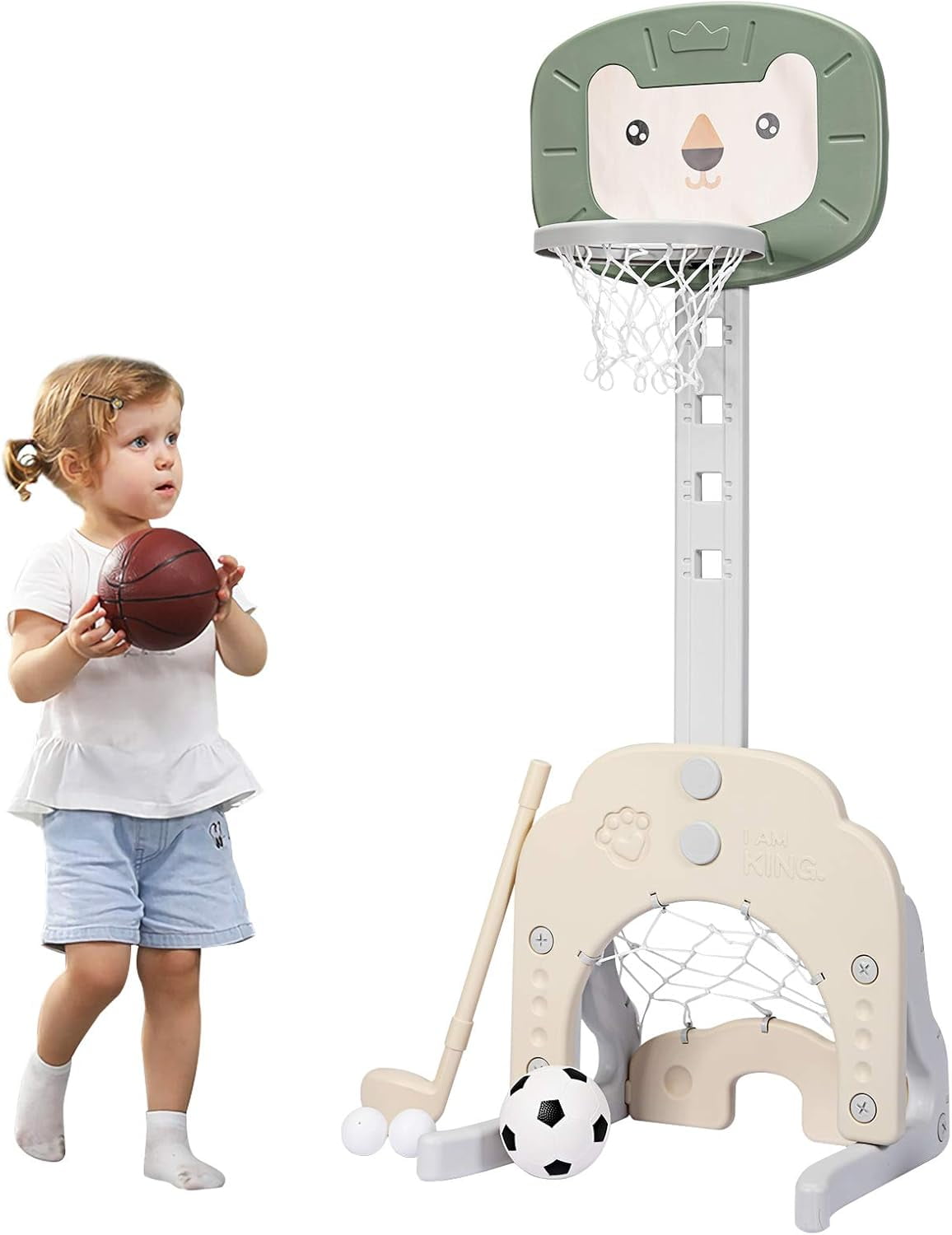 PurelyGoods 3-in-1 Toddler Basketball Hoop & Soccer Goal Stand ...
