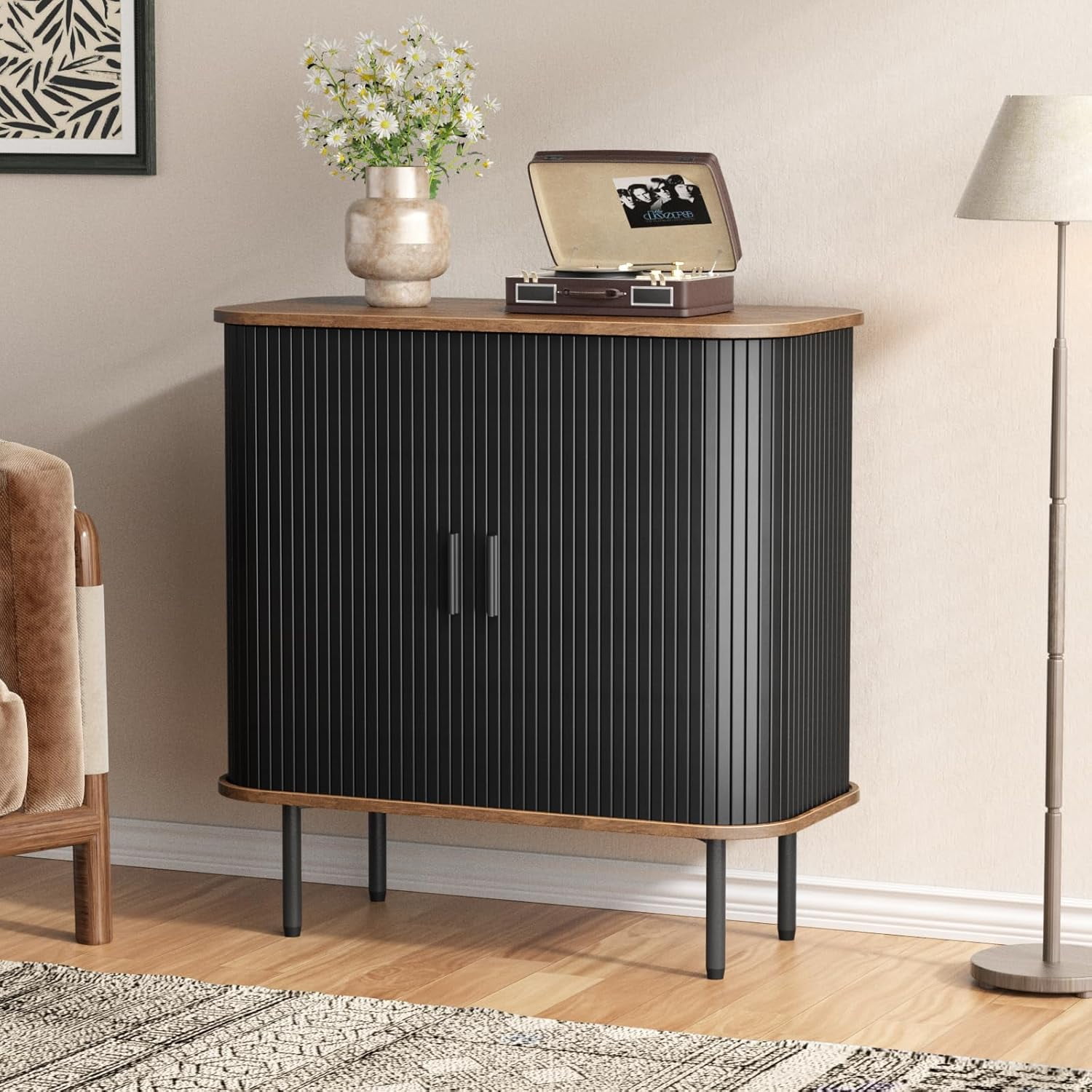 PurelyGoods 31''W Storage Cabinet, Fluted Sideboard Buffet Cabinet with ...