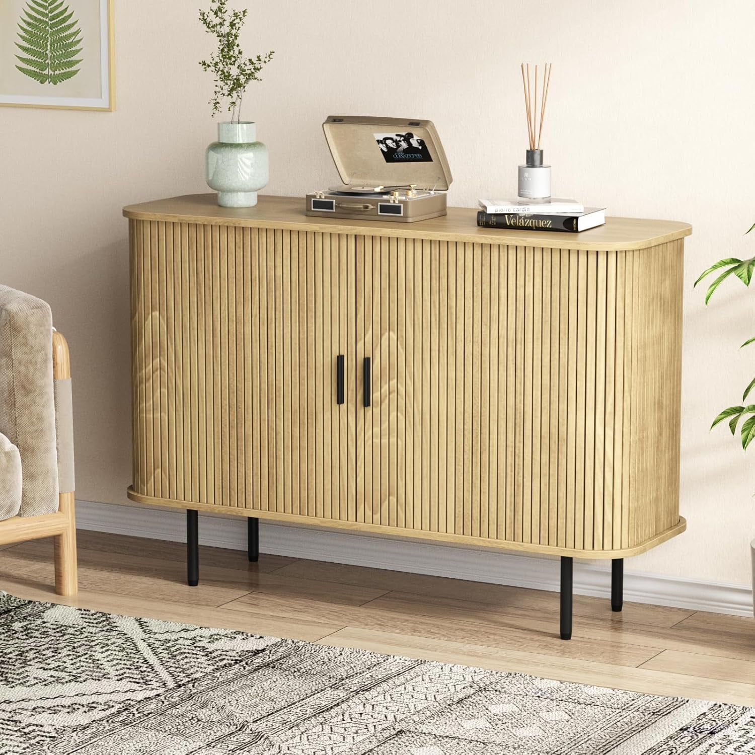 PurelyGoods 47''W x 32''H Fluted Sideboard Buffet Cabinet with Storage, Console Table Credenza ...