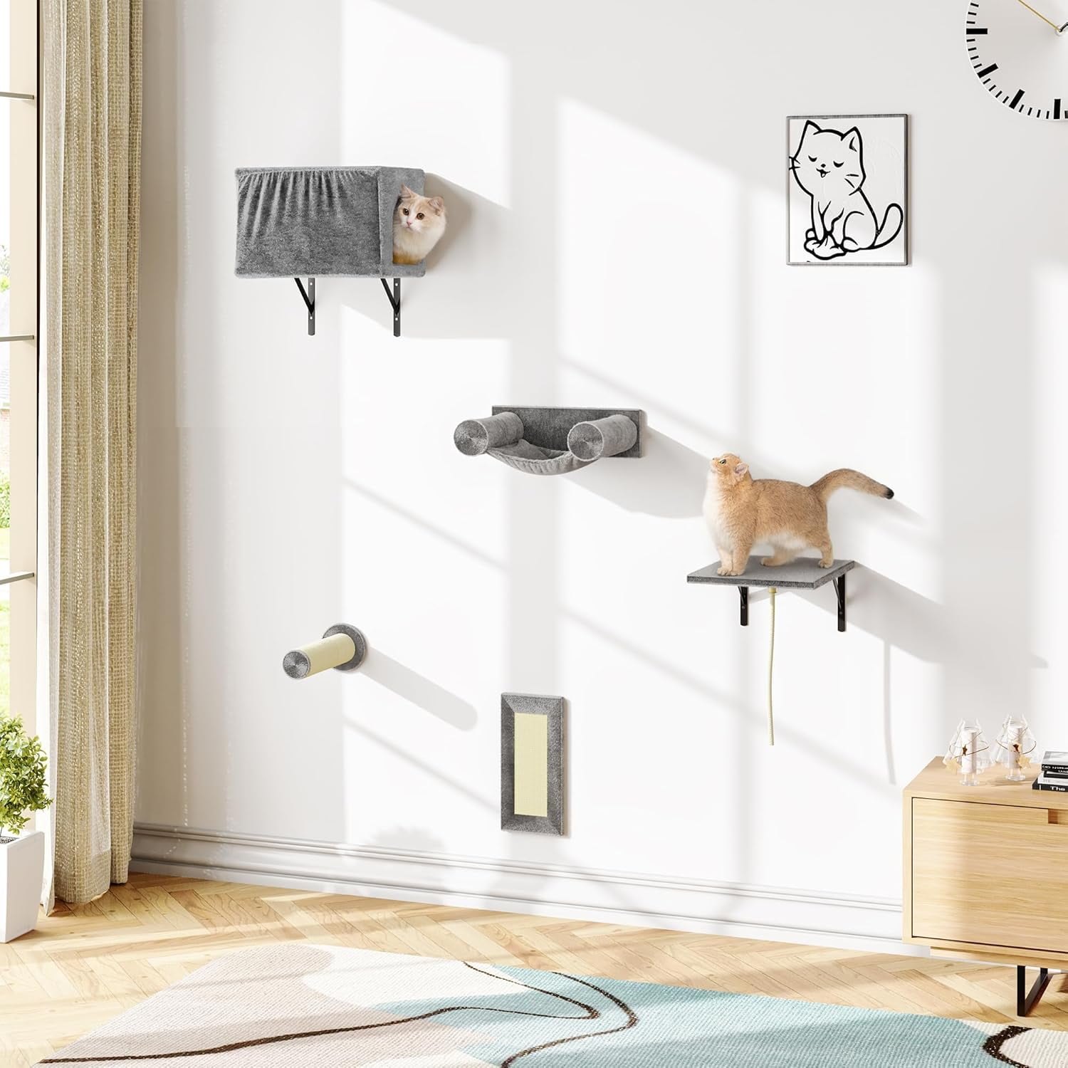 PurelyGoods 5-in-1 Wall-Mounted Cat Climber Set, Cats Wall Shelve, Wall ...