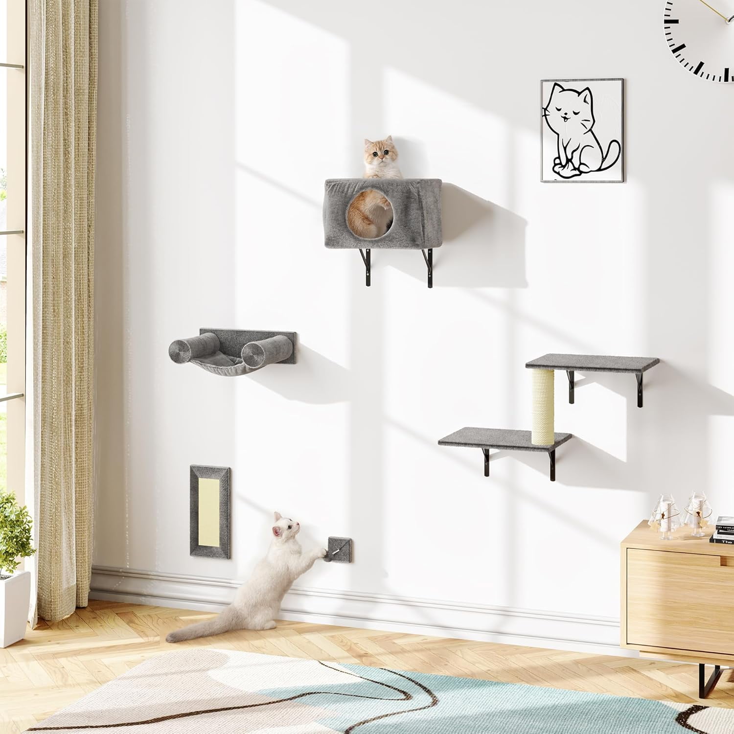 PurelyGoods 5-in-1 Wall-Mounted Cat Climber Set, Cats Wall Shelve, Wall ...