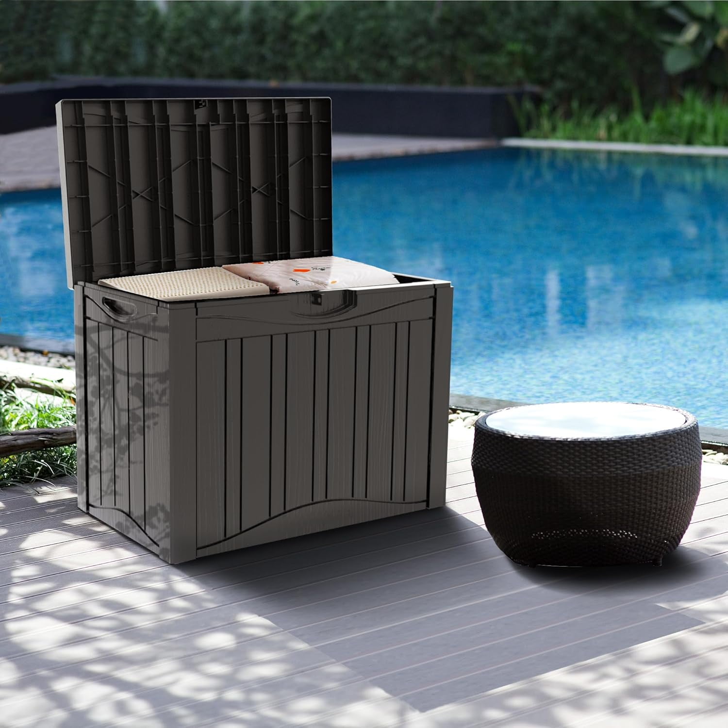 SONGMY 50 Gallon Plus Waterproof Outdoor Storage Bin Resin Deck Box for ...