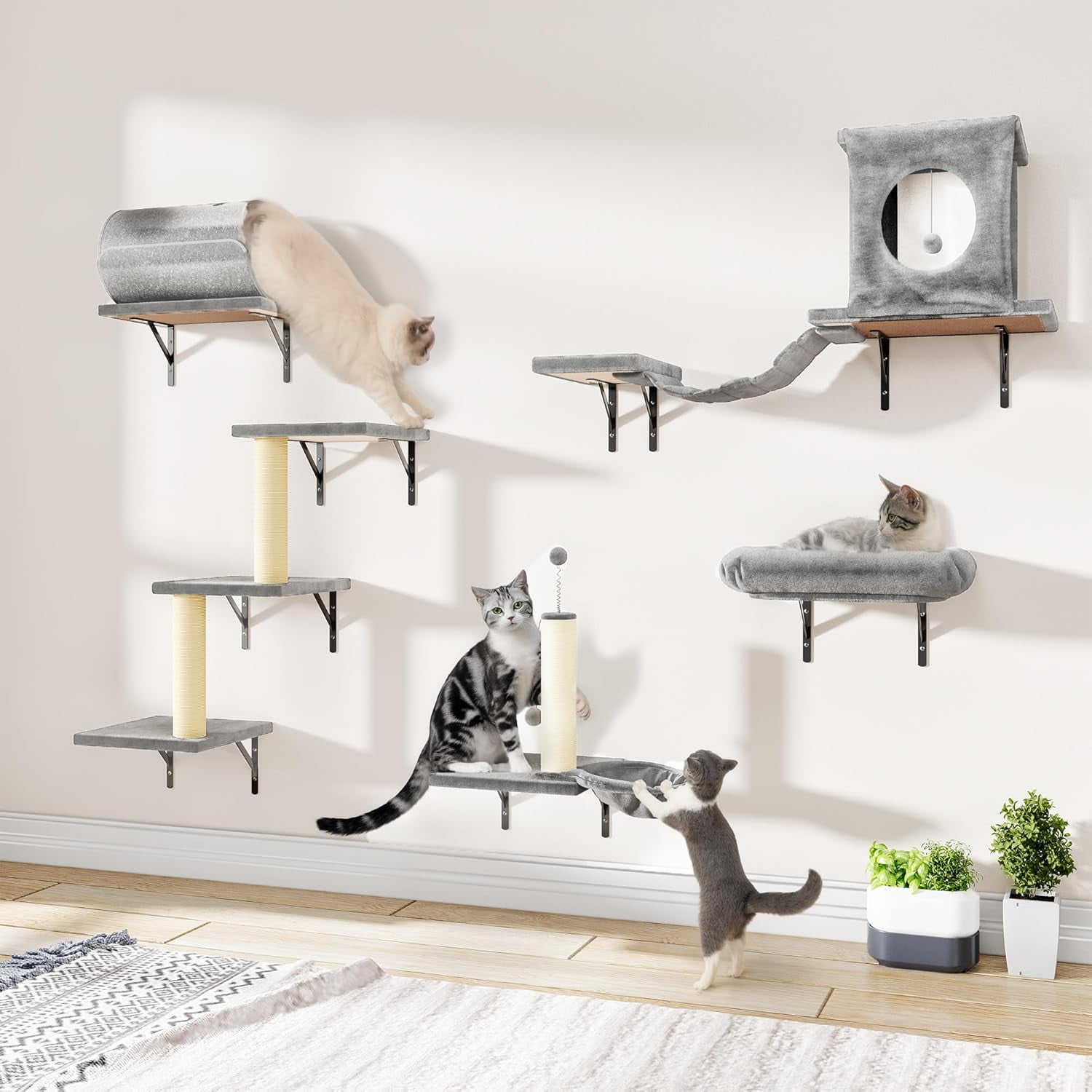 SONGMY 7-in-1 Wall Mounted Cat Climber Set, Cat Furniture Set with ...