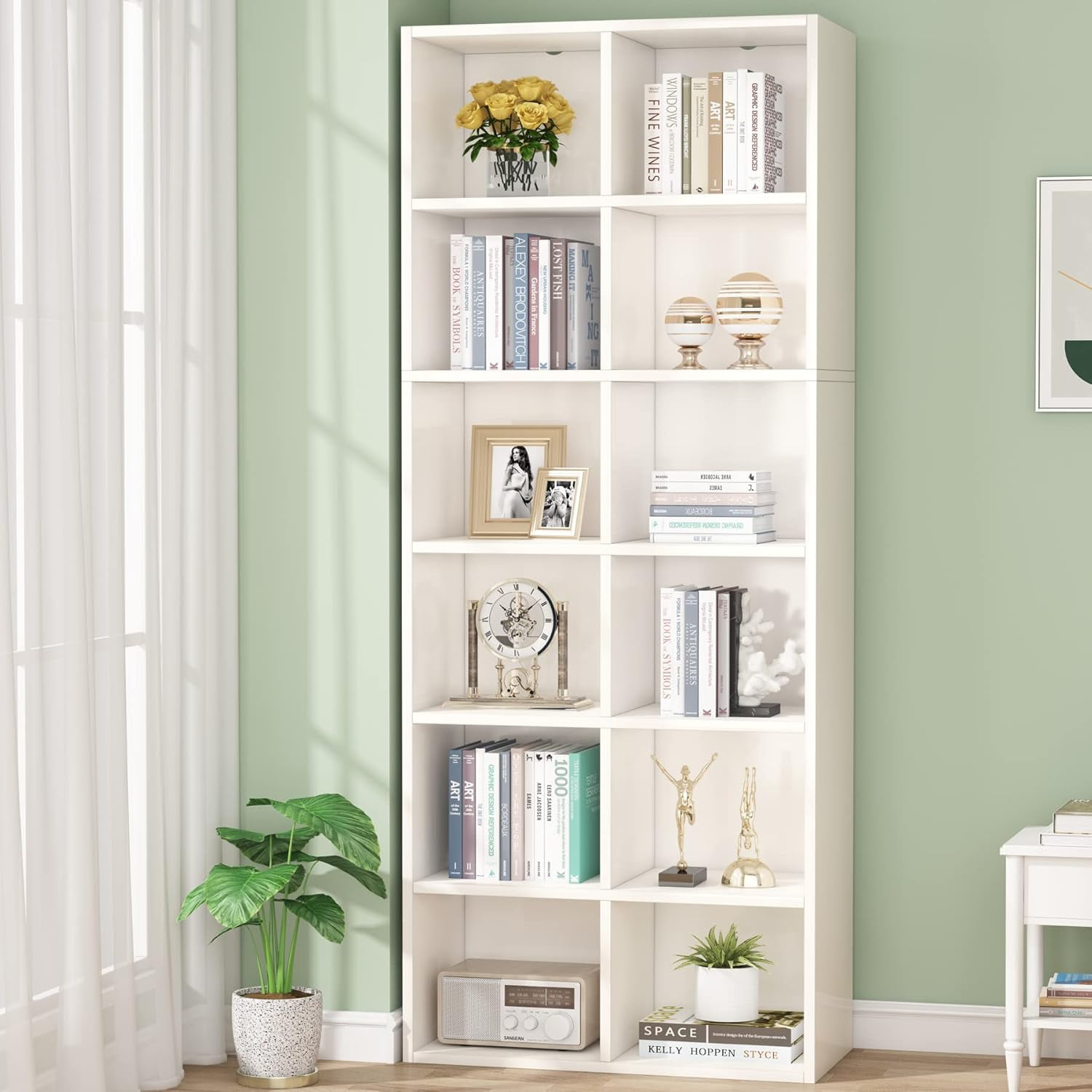PurelyGoods 71.65 Inch Tall Narrow Bookcase Bookshelf, White Modern ...