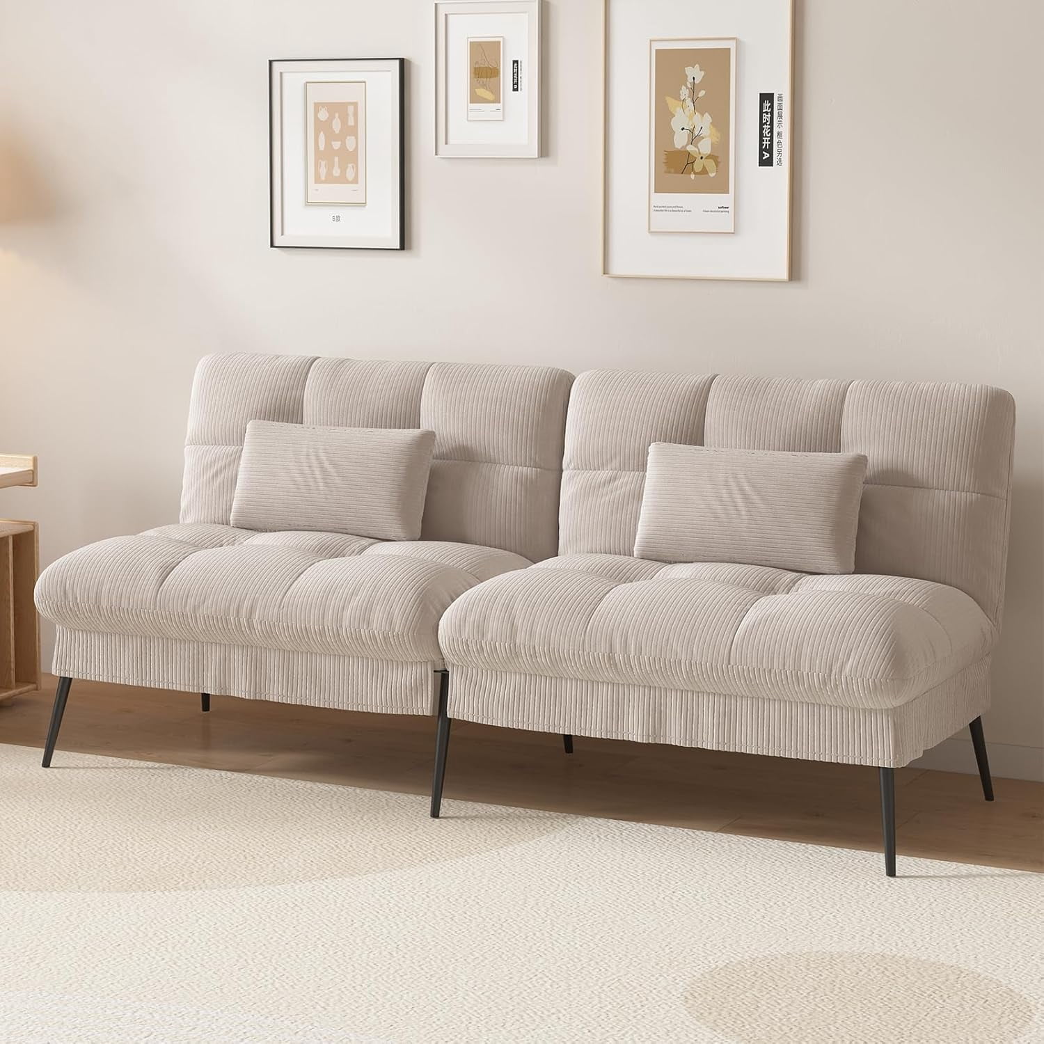 PurelyGoods Convertible Futon Sofa Bed, 68" Corduroy Futon Couch with ...
