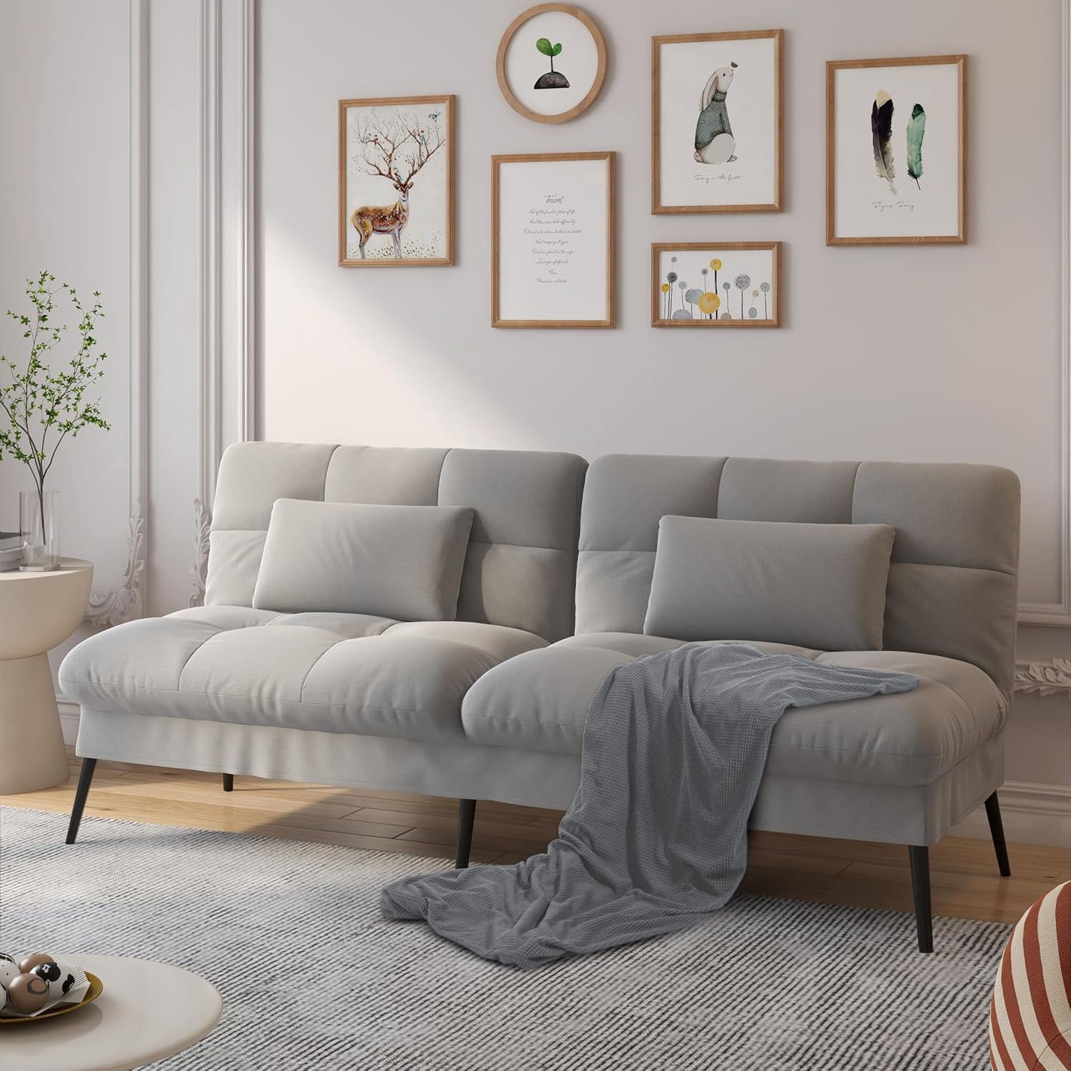 PurelyGoods Convertible Futon Sofa Bed, 68″Fabric Futons Couch with ...