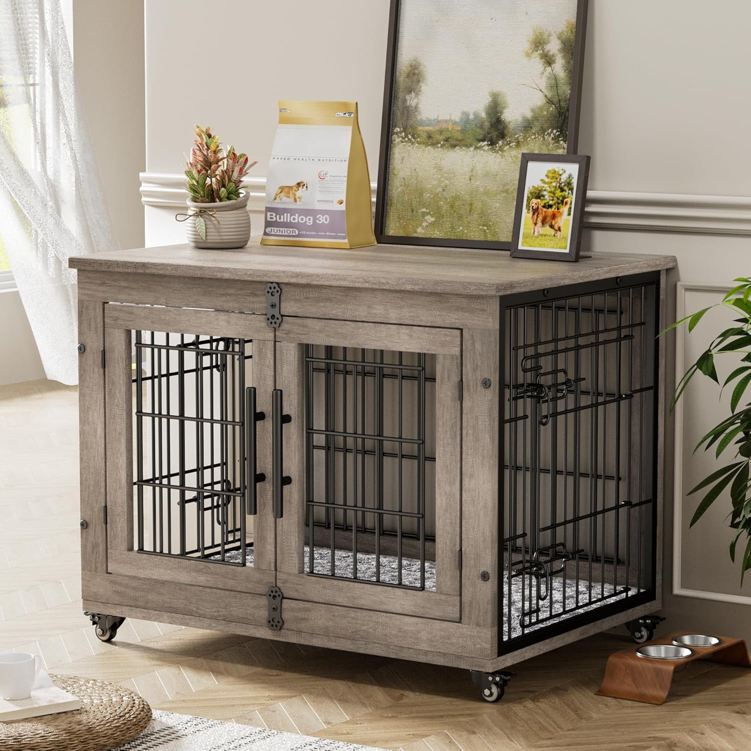 PurelyGoods Dog Crate Furniture for Medium Dogs, 32'' Dog Kennel Indoor ...