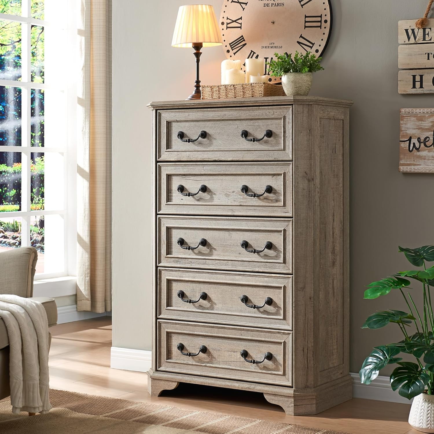 PurelyGoods Farmhouse 5 Drawers Dresser for Bedroom, 48" Tall Wood ...