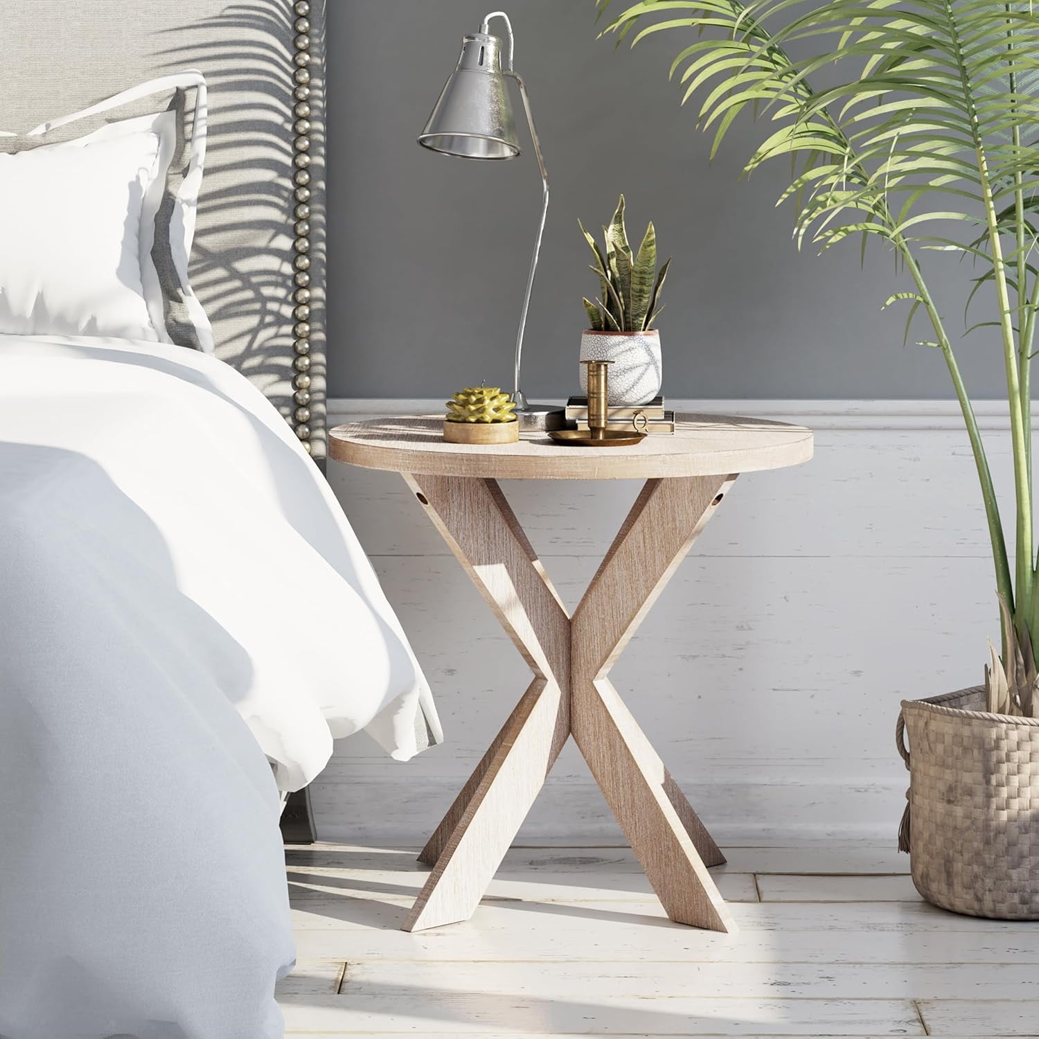 PurelyGoods Farmhouse Cross Leg end Table, French Country Accent Side Table for Family, Dinning ...