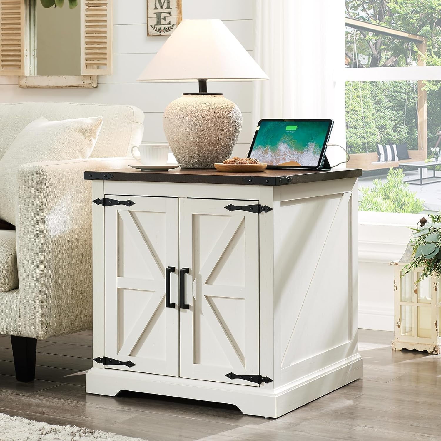 PurelyGoods Farmhouse End Table with Charging Station,24" Large Sofa ...