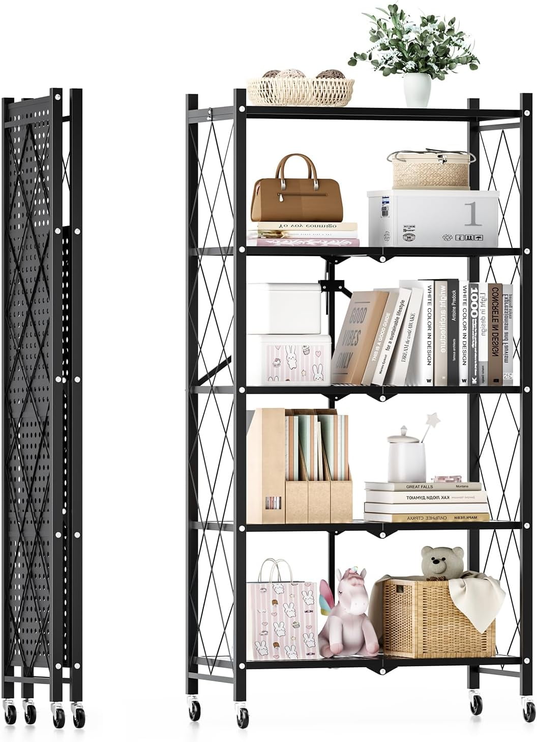PurelyGoods Heavy Duty 5-Tier Foldable Metal Rack, 27.95" D x 13.39" W ...
