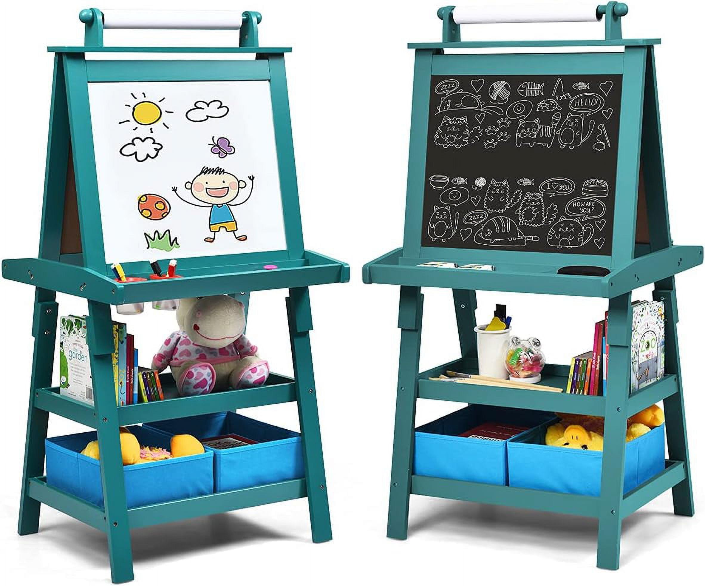 PurelyGoods Kids Art Easel, 3 in 1 Double-Sided Wooden Easel w/Magnetic ...