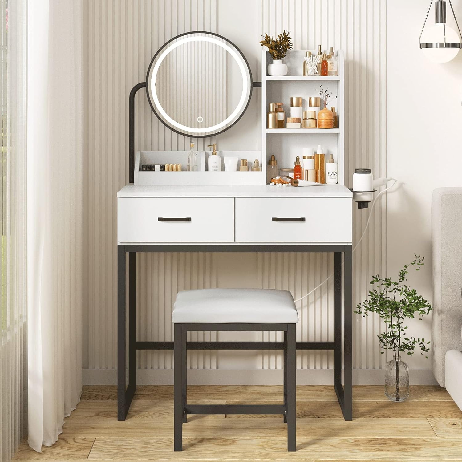 PurelyGoods Makeup Vanity Desk with Mirror and Lights, Cute Vanity ...