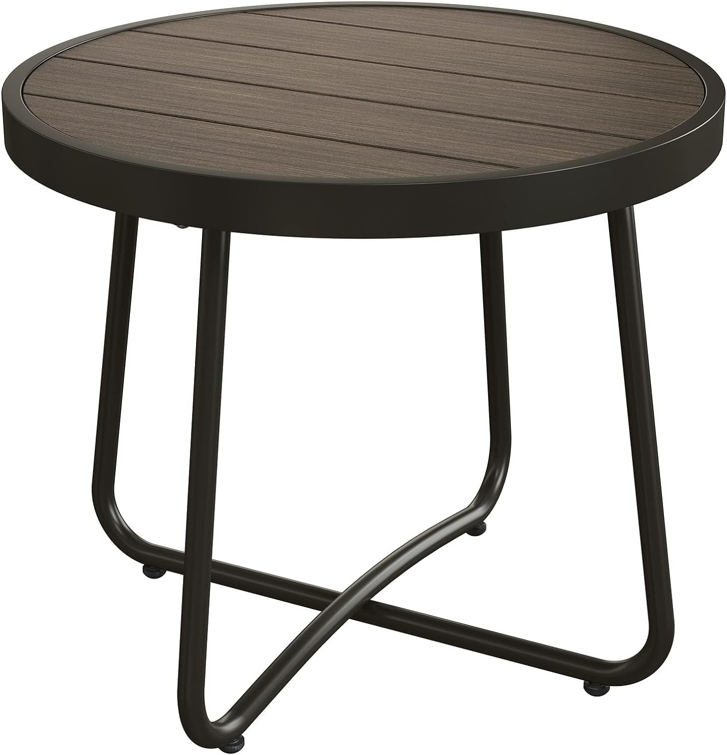 PurelyGoods Outdoor Side Table, Round End Table with Imitation Wood ...
