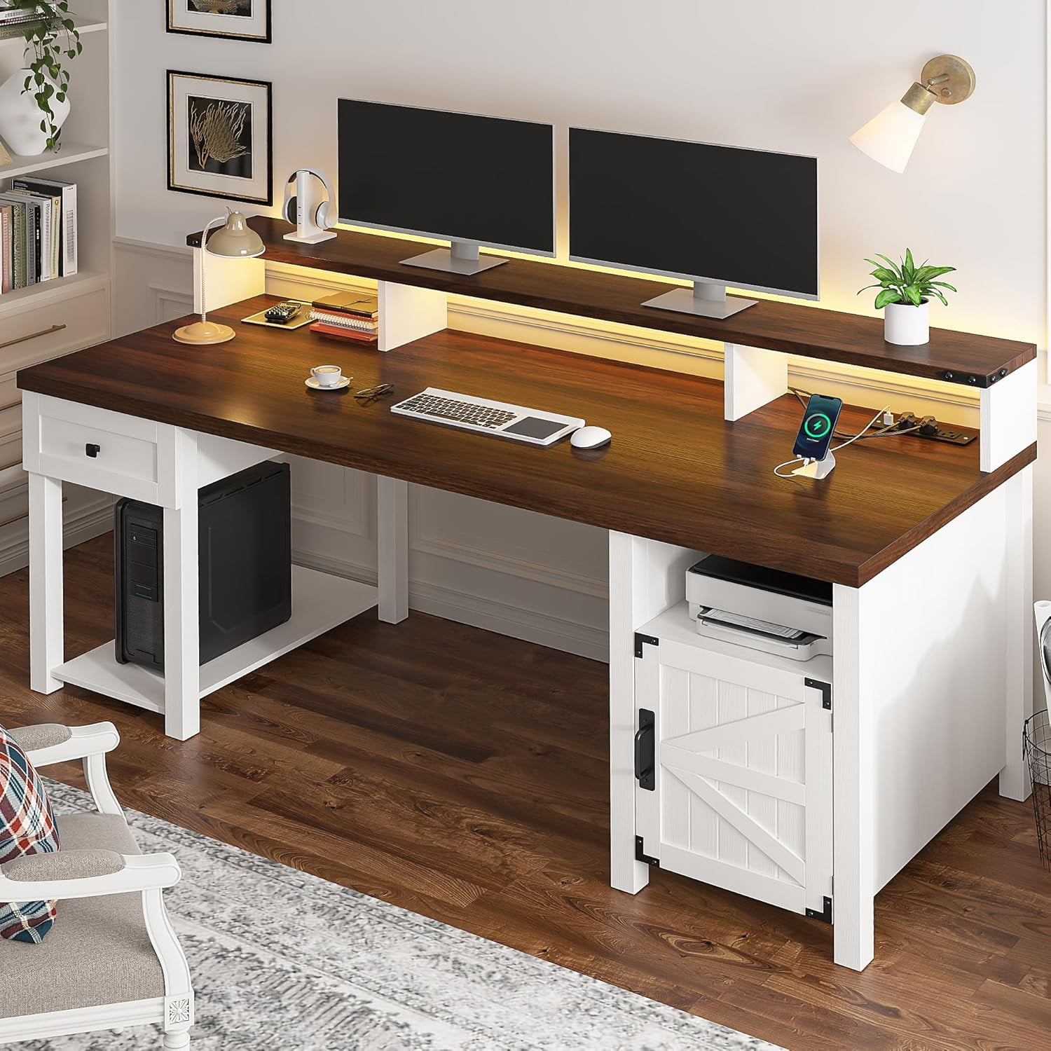 PurelyGoods with Power Outlets Reversible Computer Desk Long Monitor ...