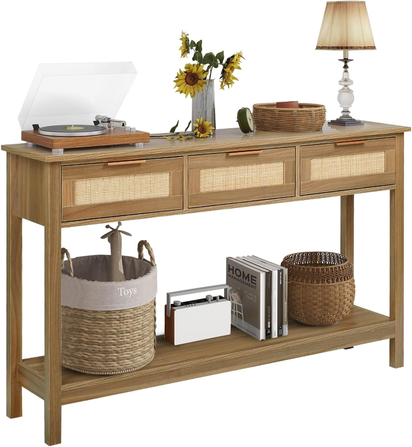 PurelyGoods Rattan Console Table Boho Entryway Table Narrow Long Sofa ...